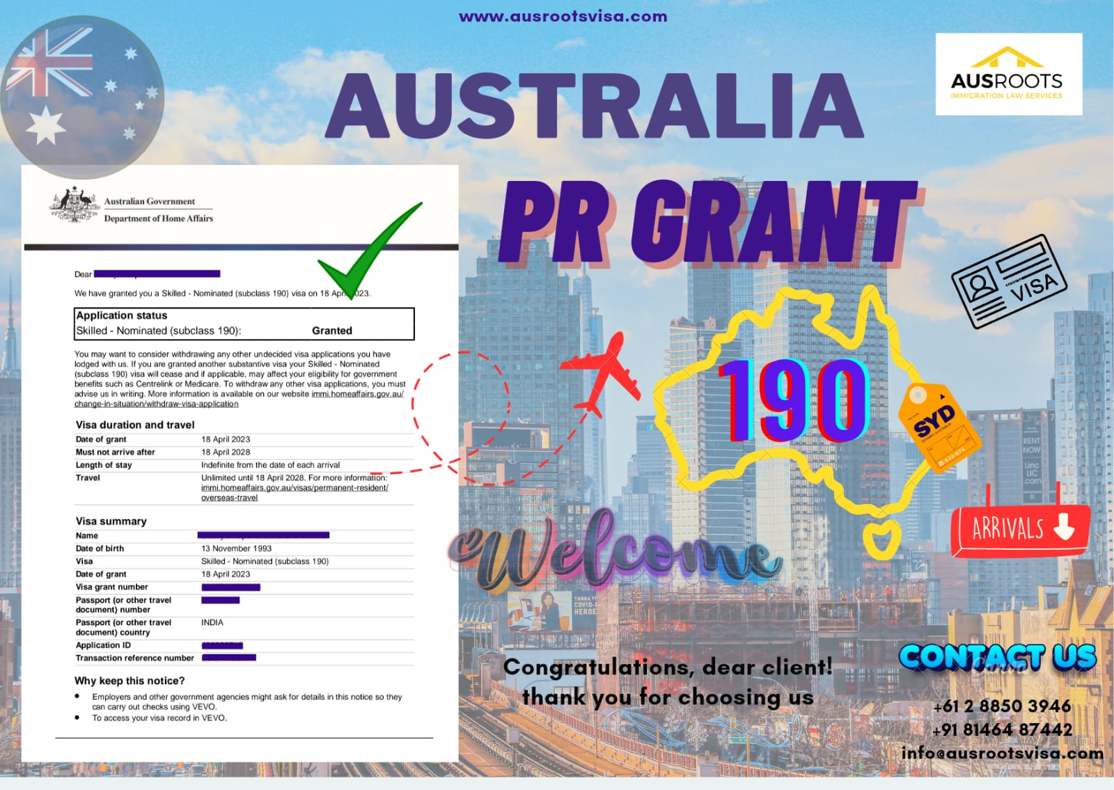 AUSTRALIA PR GRANTED 190 VISA - Ausroots VISA