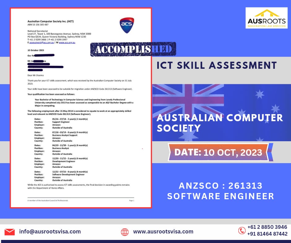 ICT SKILL ASSESSMENT FROM ACS FOR SOFTWARE ENGINEER - Ausroots VISA