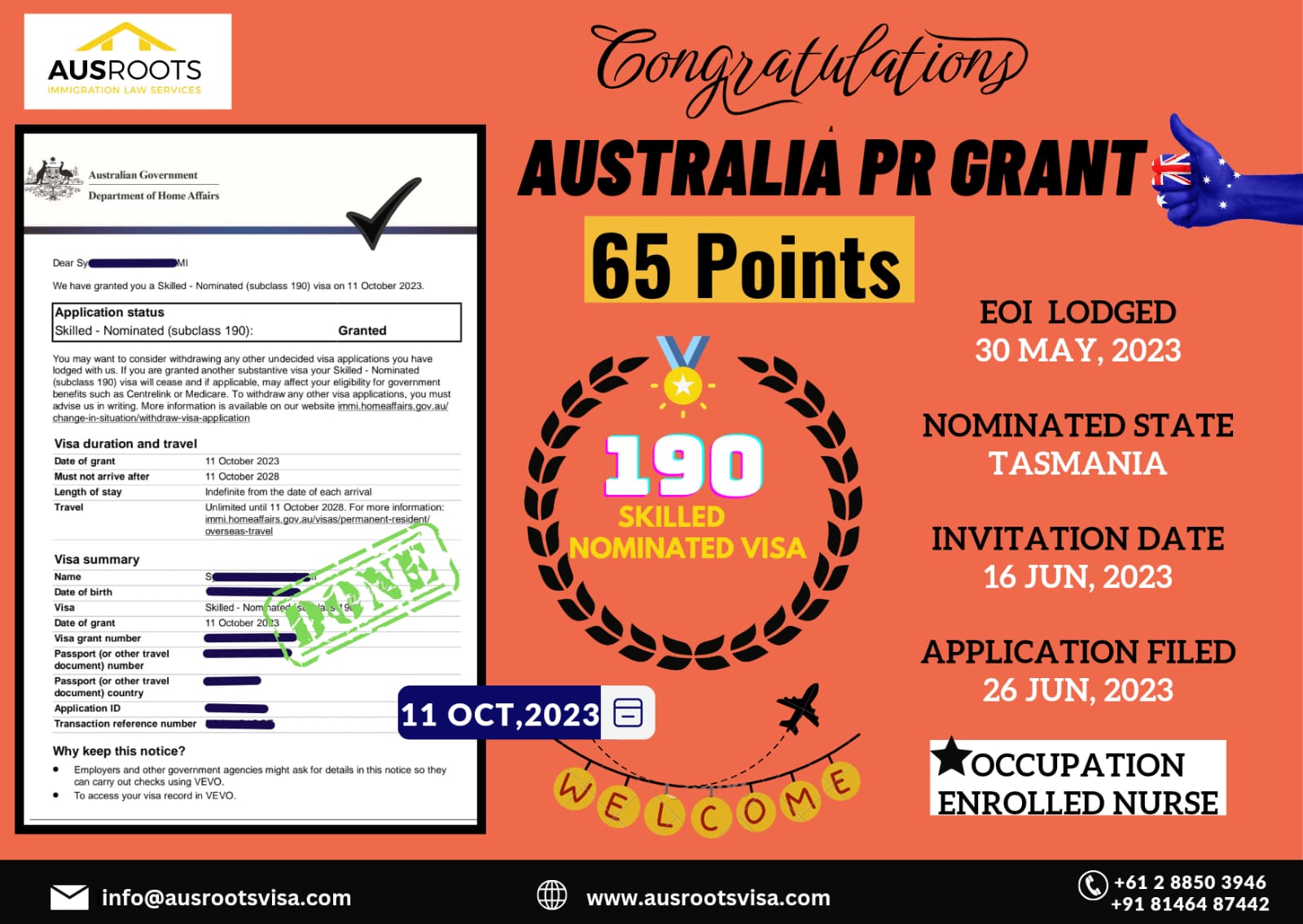 OFFSHORE PR GRANT AUSTRALIA SKILLED-NOMINATED (subclass 190) VISA AT 65 ...