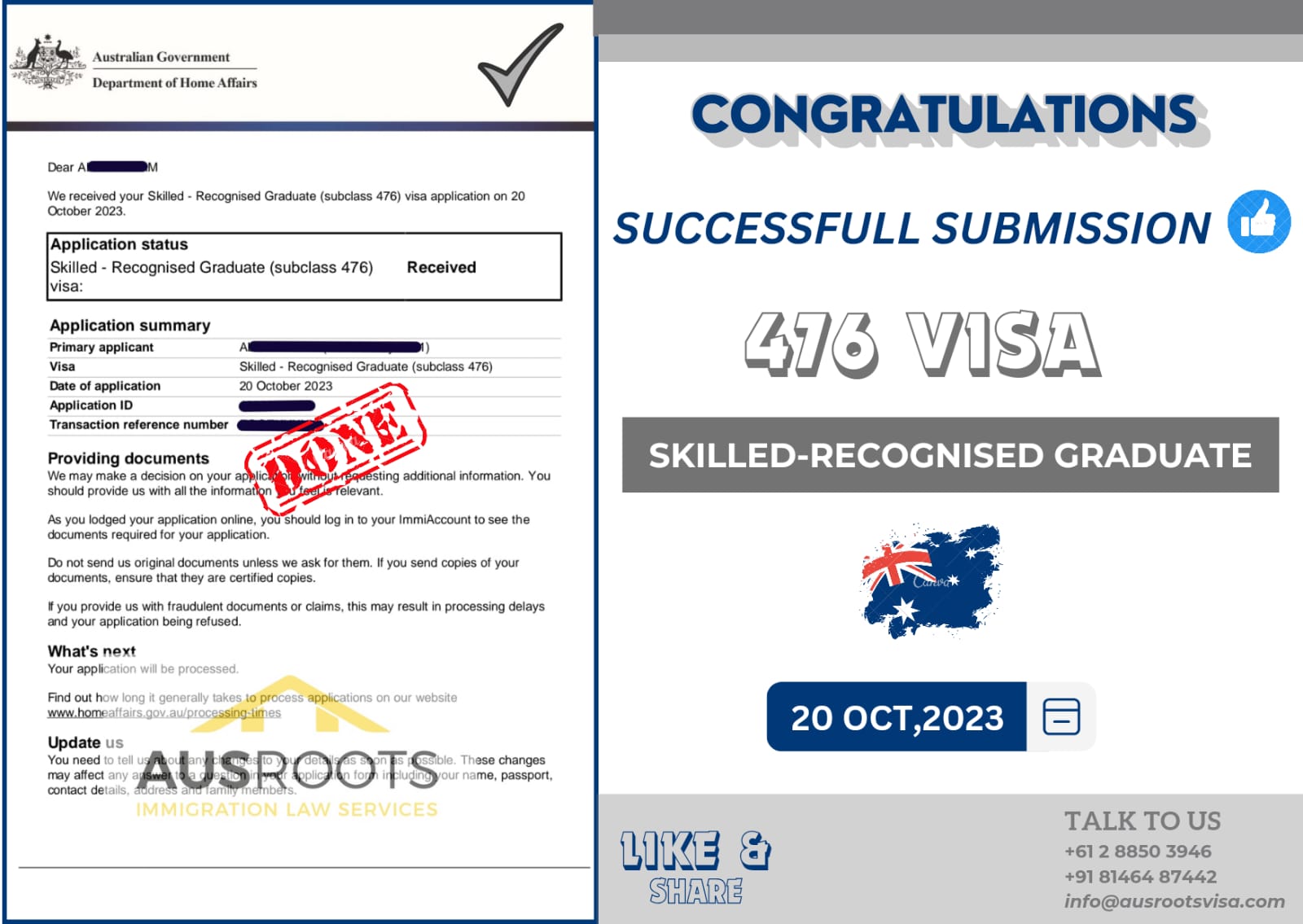 SUCCESSFULL SUBMISSION SKILLED-RECOGNISED GRADUATE (subclass 476) VISA ...