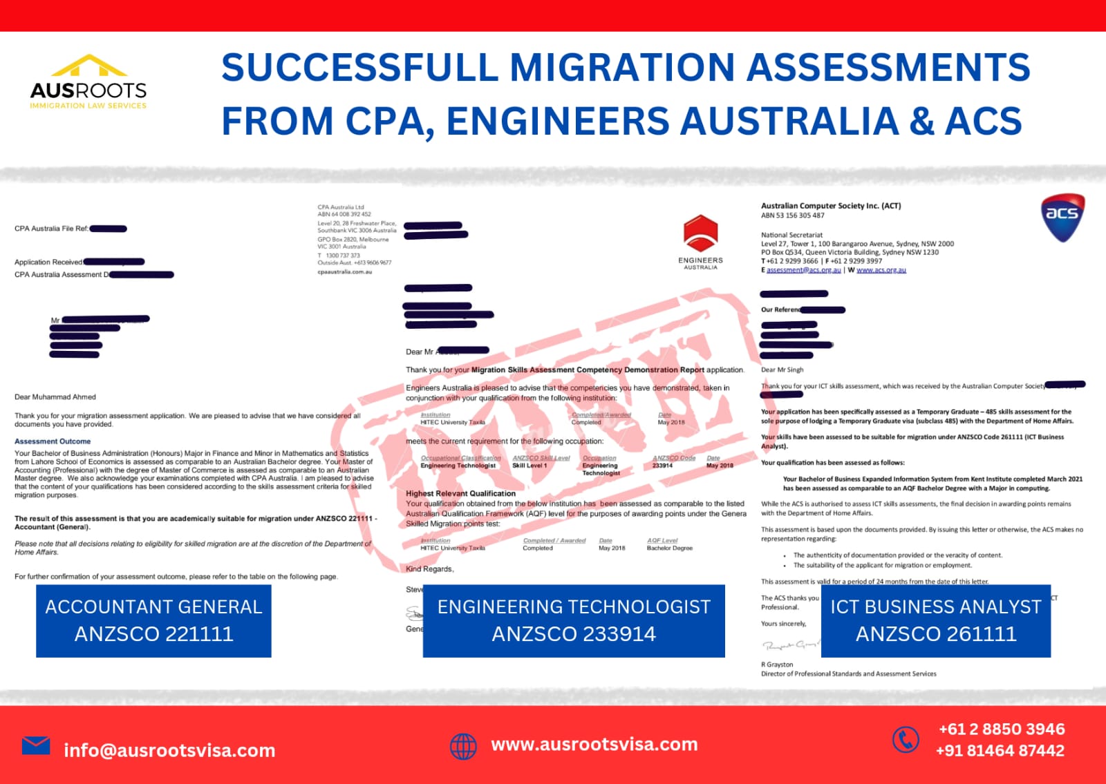 SUCCESSFUL MIGRATION SKILL ASSESSMENTS FROM CPA, ENGINEERS AUSTRALIA ...