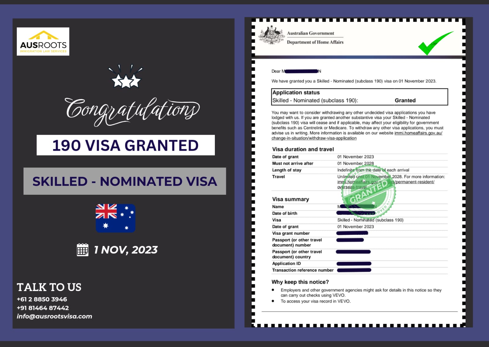 OFFSHORE PR GRANT AUSTRALIA SKILLED-NOMINATED 190 VISA - Ausroots VISA