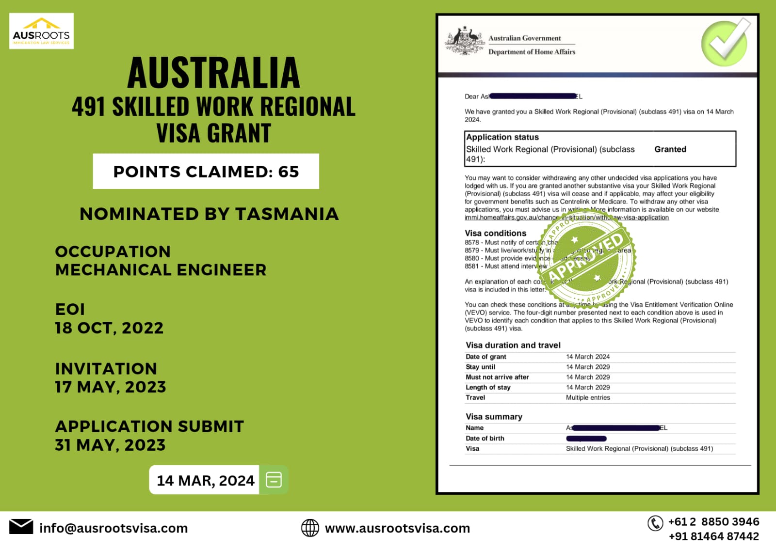 AUSTRALIA 491 SKILLED WORK REGIONAL (SUBCLASS 491) VISA GRANT TO ...