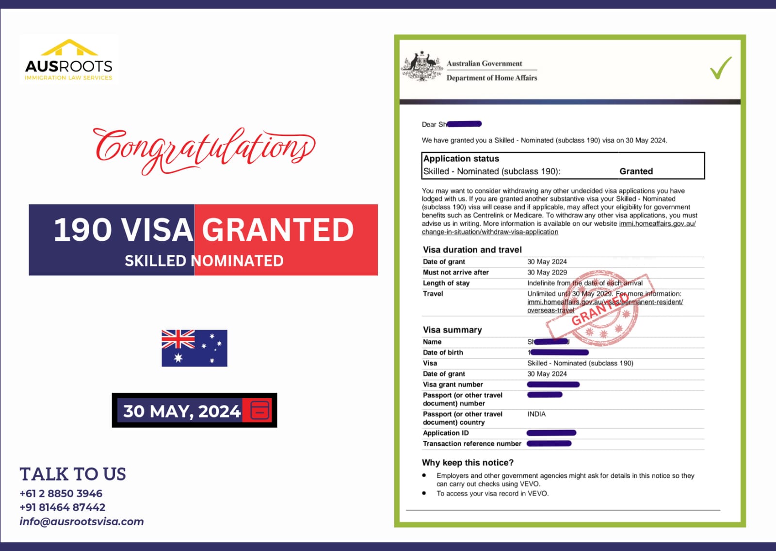 SKILLED NOMINATED (SUBCLASS 190) VISA GRANTED ON 30 MAY, 2024 ...