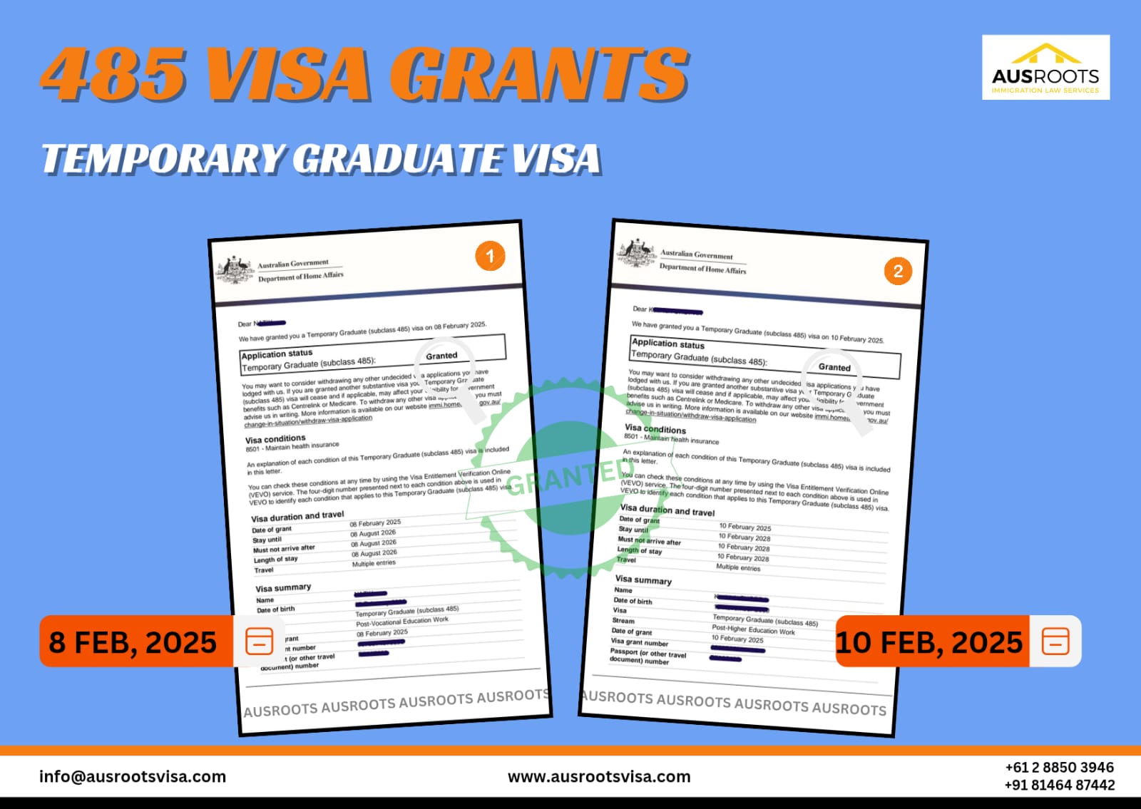 TEMPORARY GRADUATE VISA SUBCLASS 485 GRANTS Ausroots VISA
