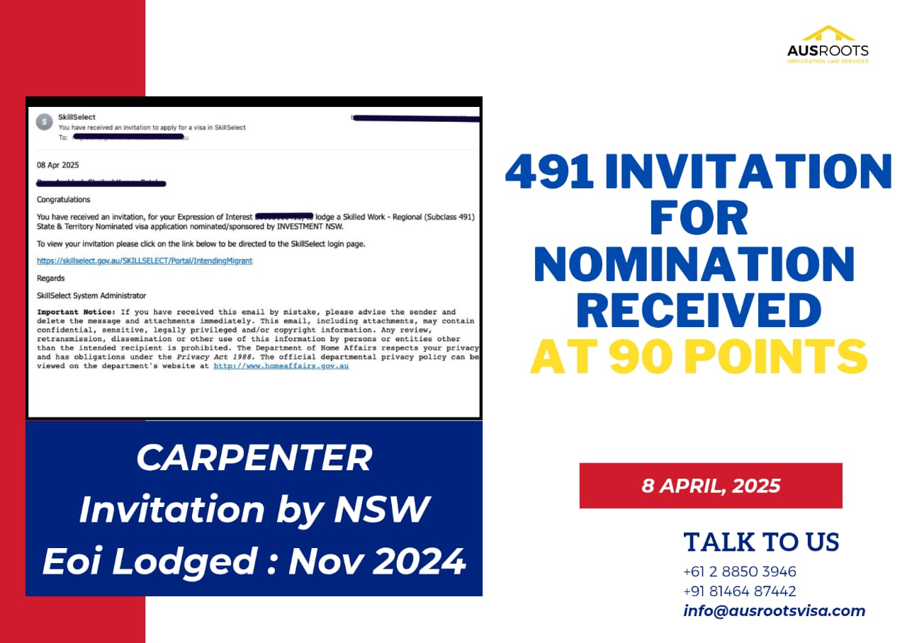 491 INVITATION FOR NOMINATION RECEIVED FROM NSW FOR CARPENTER AT 90 ...